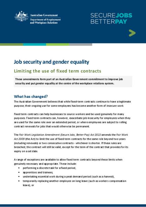 Limiting The Use Of Fixed Term Contracts Department Of Employment And